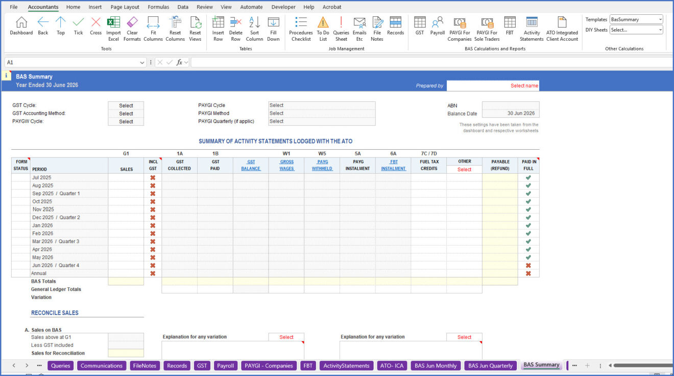 BAS Workpapers - Reconciliations - Instalment Variations Included
