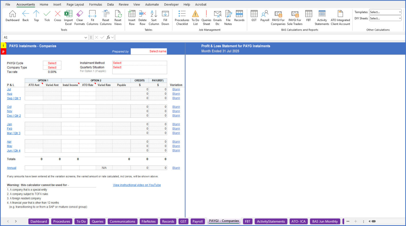 BAS Workpapers - Reconciliations - Instalment Variations Included